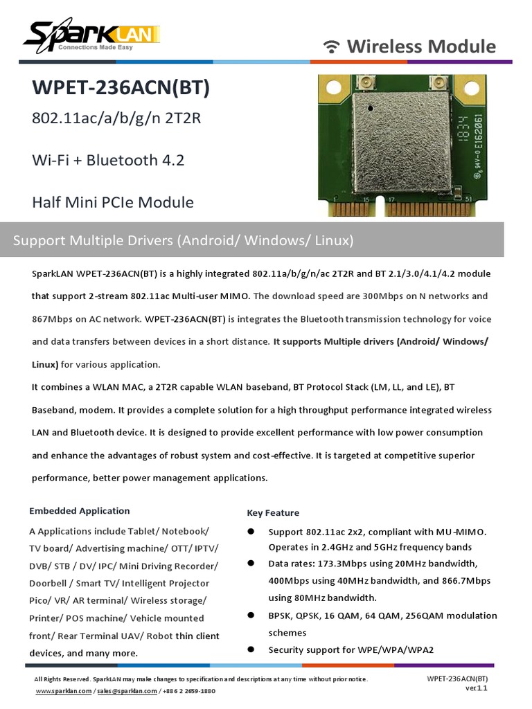 WPET-236ACN(BT) Wireless Module Overview | PDF | Ieee 802.11 | Bluetooth