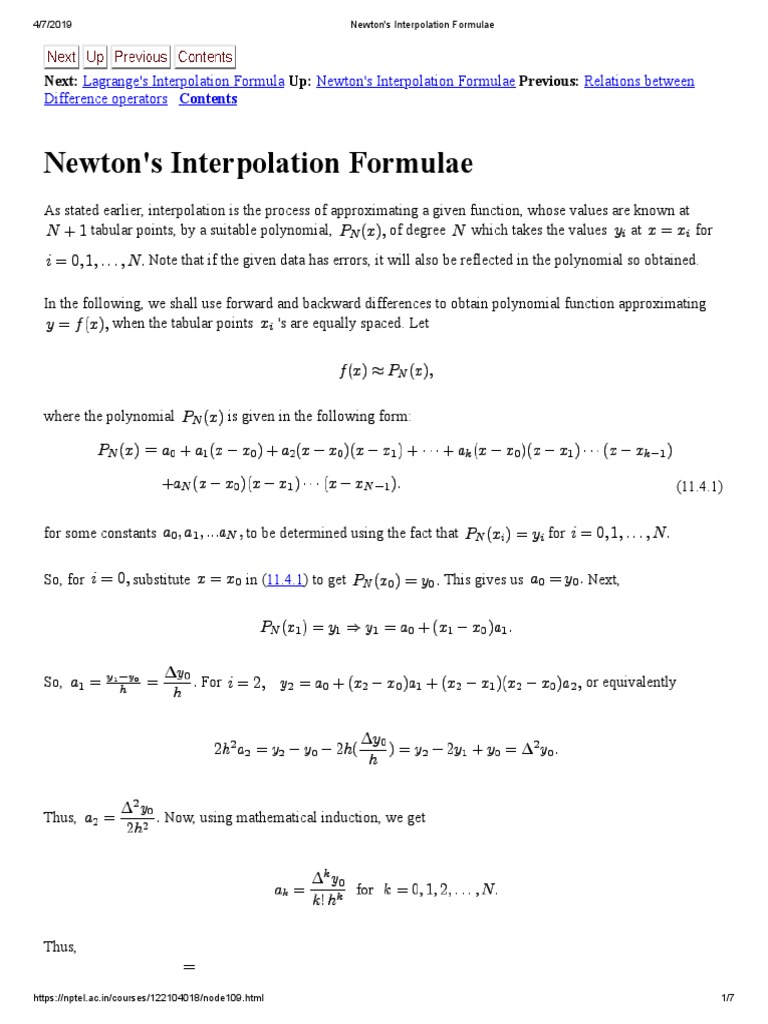 Newton's Interpolation Formulae | PDF | Interpolation | Finite Difference