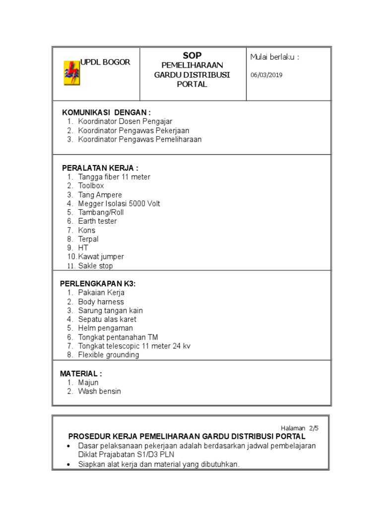 SOP Pemeliharaan Gardu Distribusi | PDF | Griya & Taman | Sains & Matematika