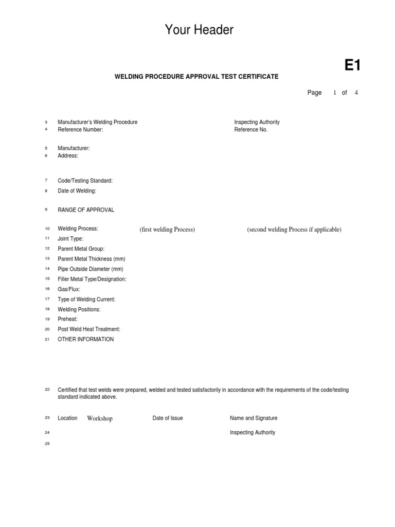 Your Header: Welding Procedure Approval Test Certificate | PDF ...