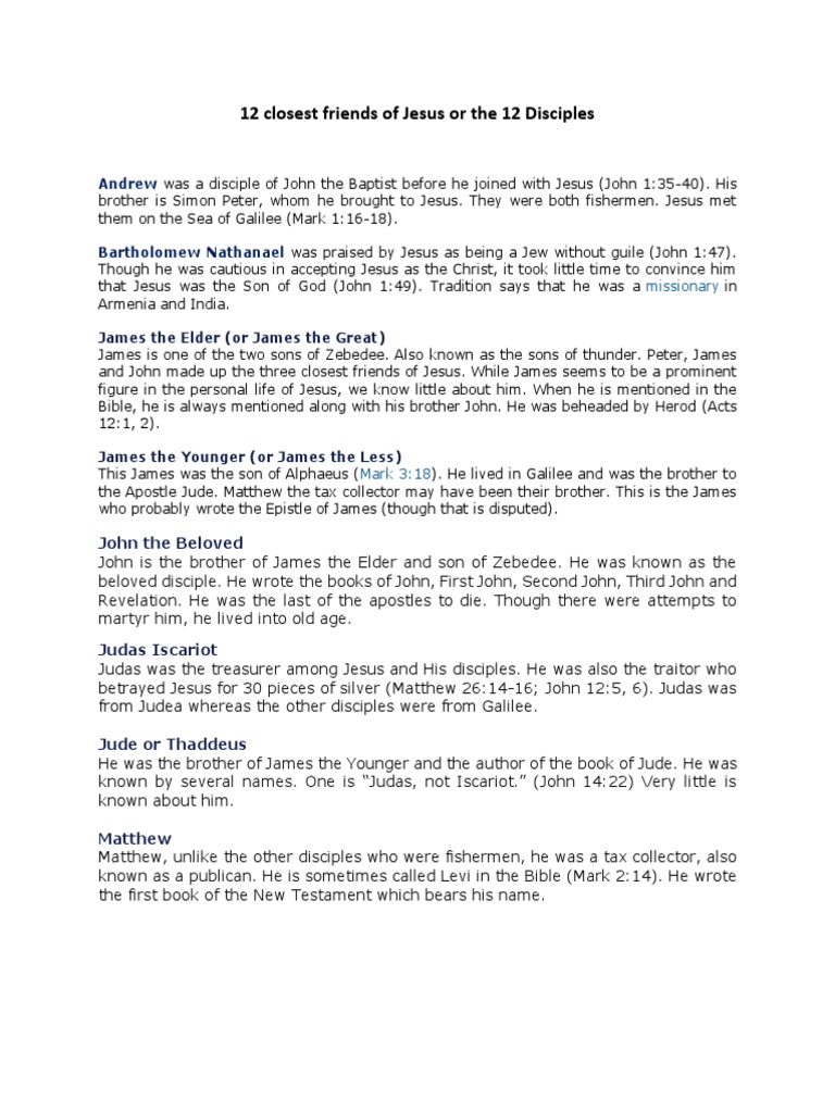 Jesus' 12 Closest Disciples Explained | PDF | Acts Of The Apostles ...