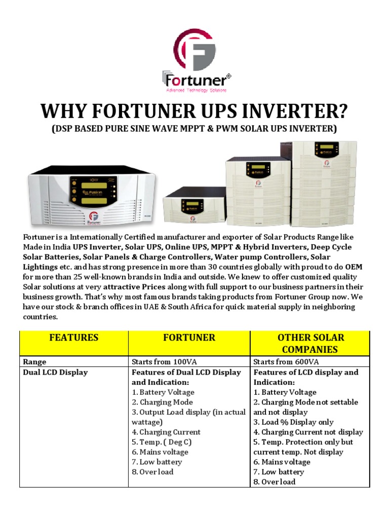 Why Choose Fortuner's DSP Based Pure Sine Wave Solar UPS Inverter | PDF ...