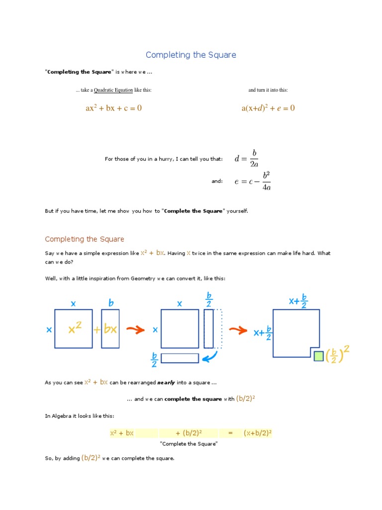Completing The Square Notes | PDF | Quadratic Equation | Equations