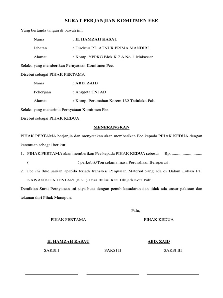 Surat Perjanjian FEE | PDF