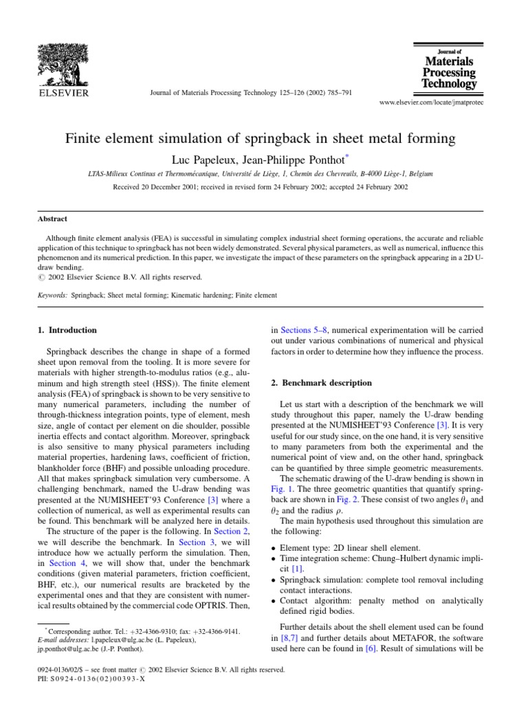 Finite Element Simulation of Springback in Sheet Metal Forming | PDF | Finite Element Method ...
