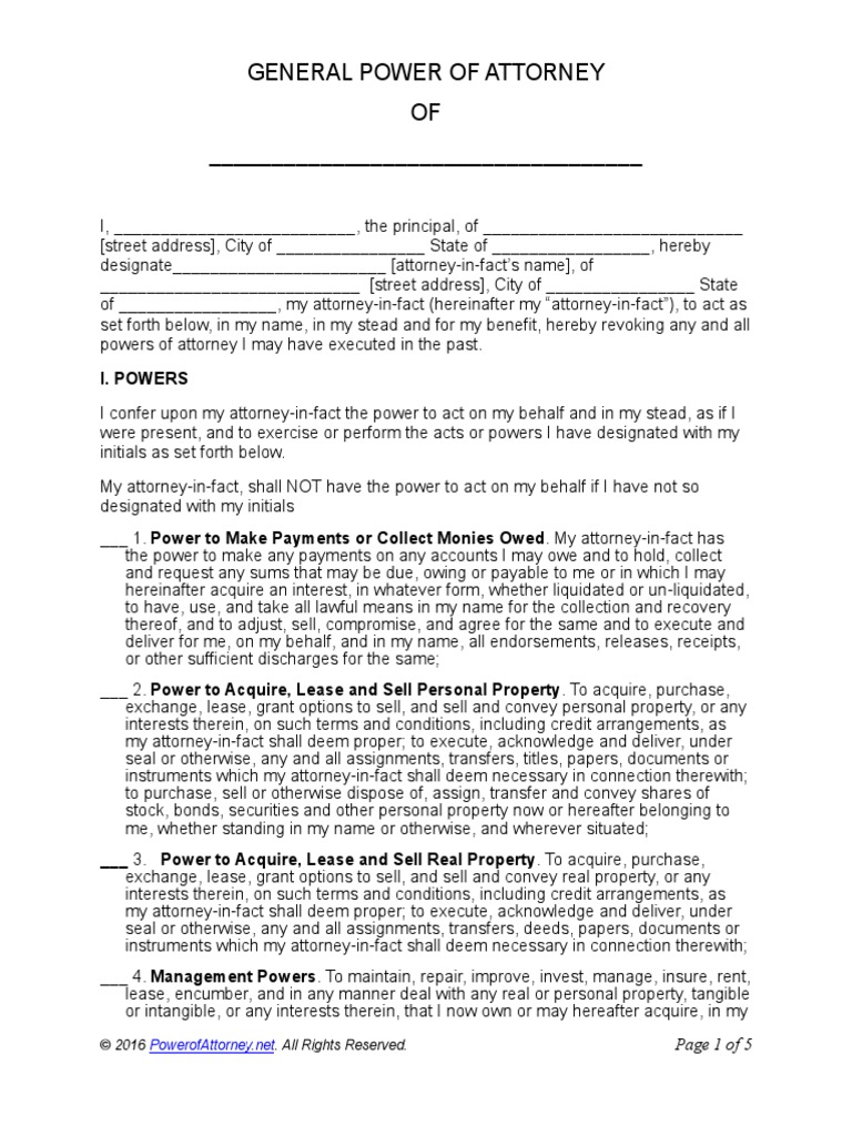General Power of Attorney Form | PDF | Power Of Attorney | Securities ...