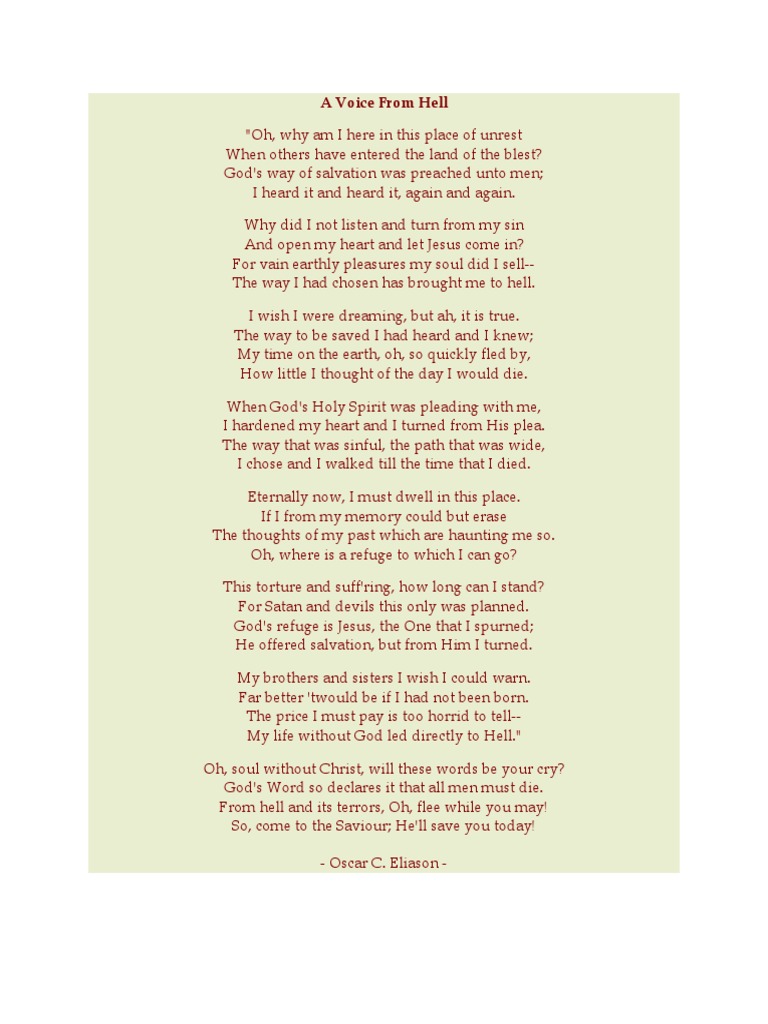 A Voice From Hell | PDF | Poetry