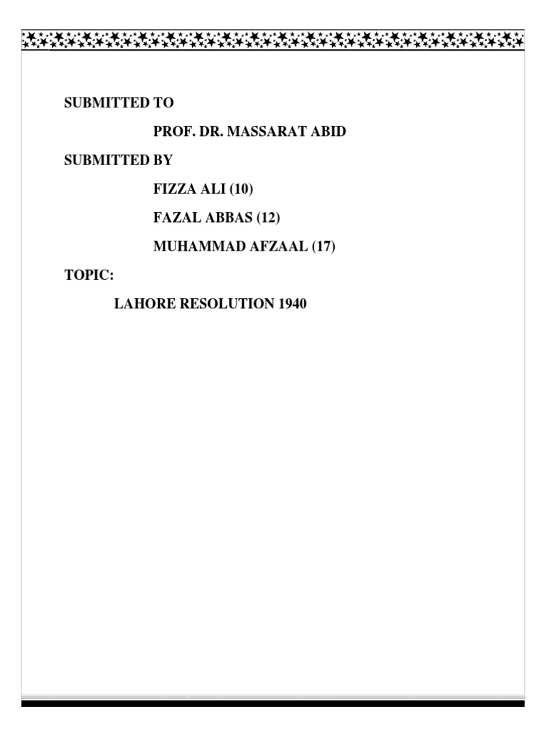 Lahore Resolution | PDF | Muhammad Ali Jinnah | All India Muslim League
