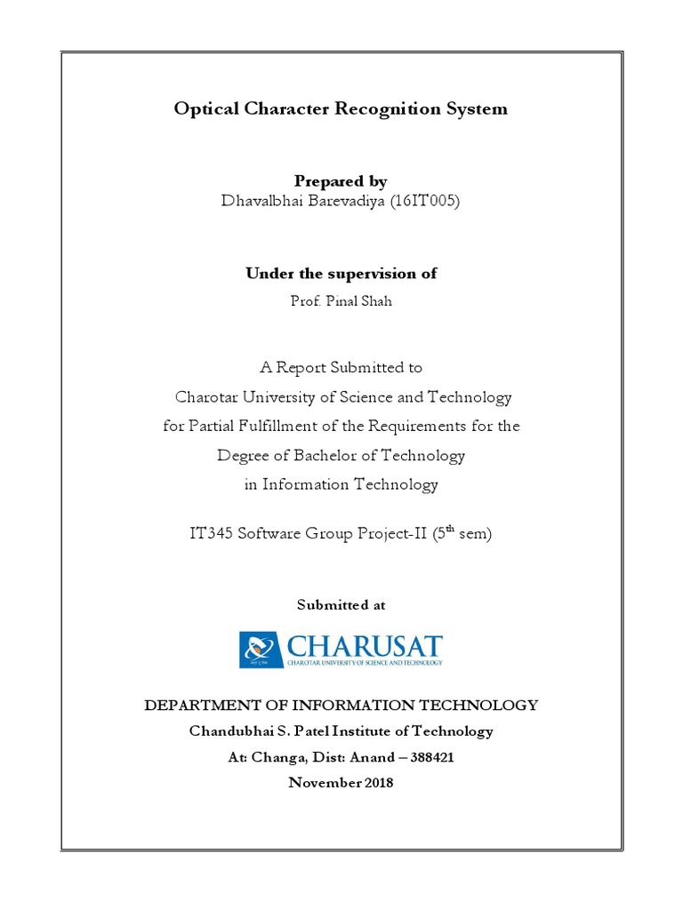 OCR Project Report PDF | PDF | Artificial Neural Network | Optical ...