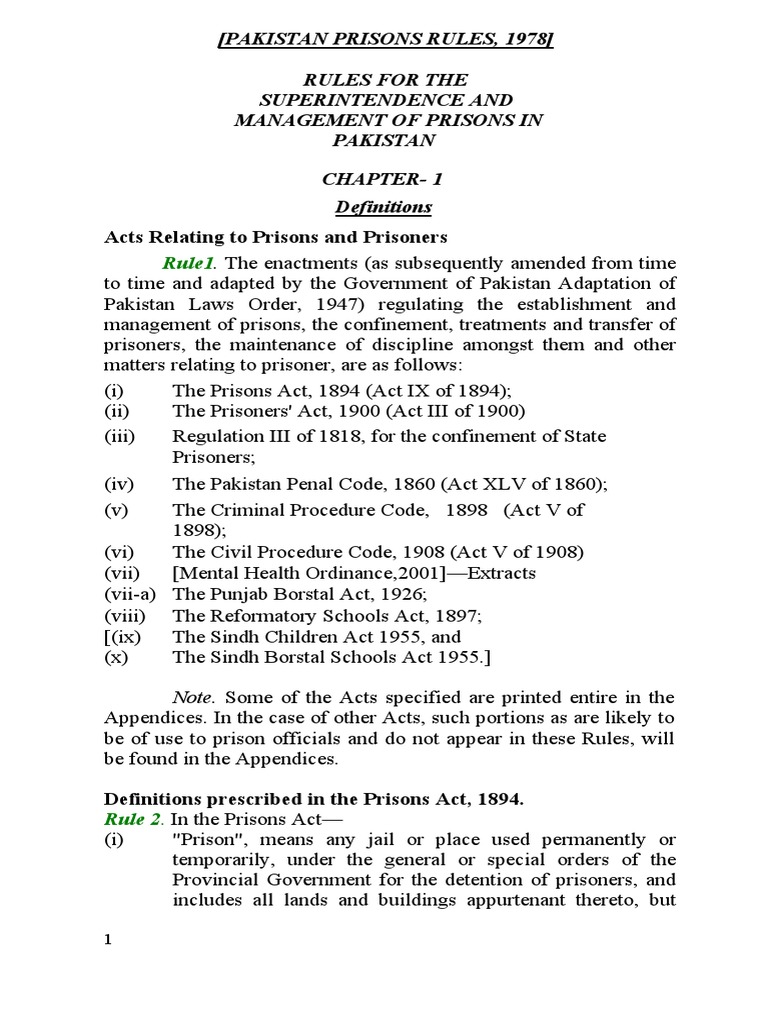 Pakistan Prison Rules 1978 (Final) PDF | Download Free PDF | Fine ...
