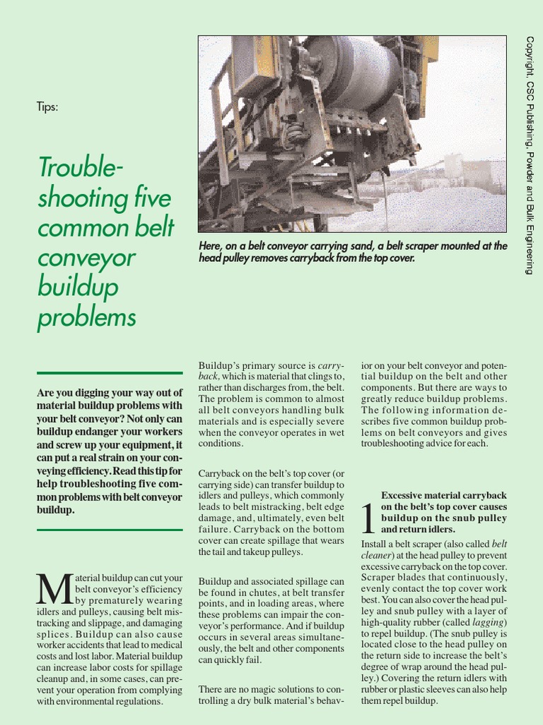 Trouble-Shooting Five Common Belt Conveyor Buildup Problems | PDF ...