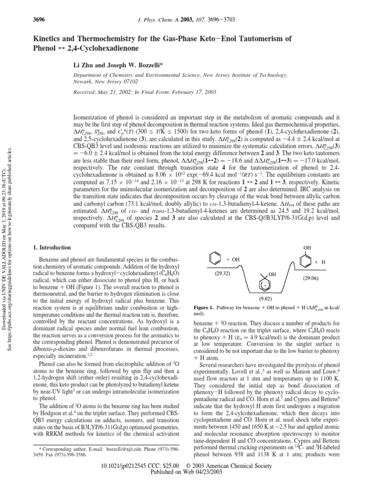 Kinetics and Thermochemistry For The Gas-Phase Keto-Enol Tautomerism of ...