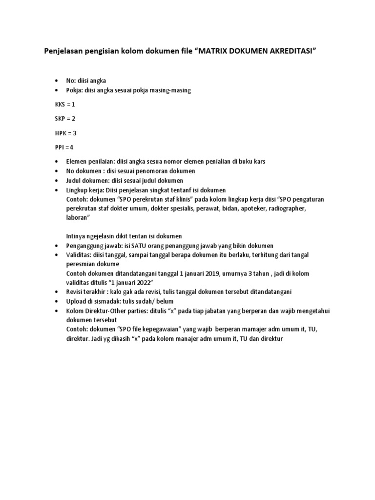 Penjelasan Matrix Dokumen Akre | PDF