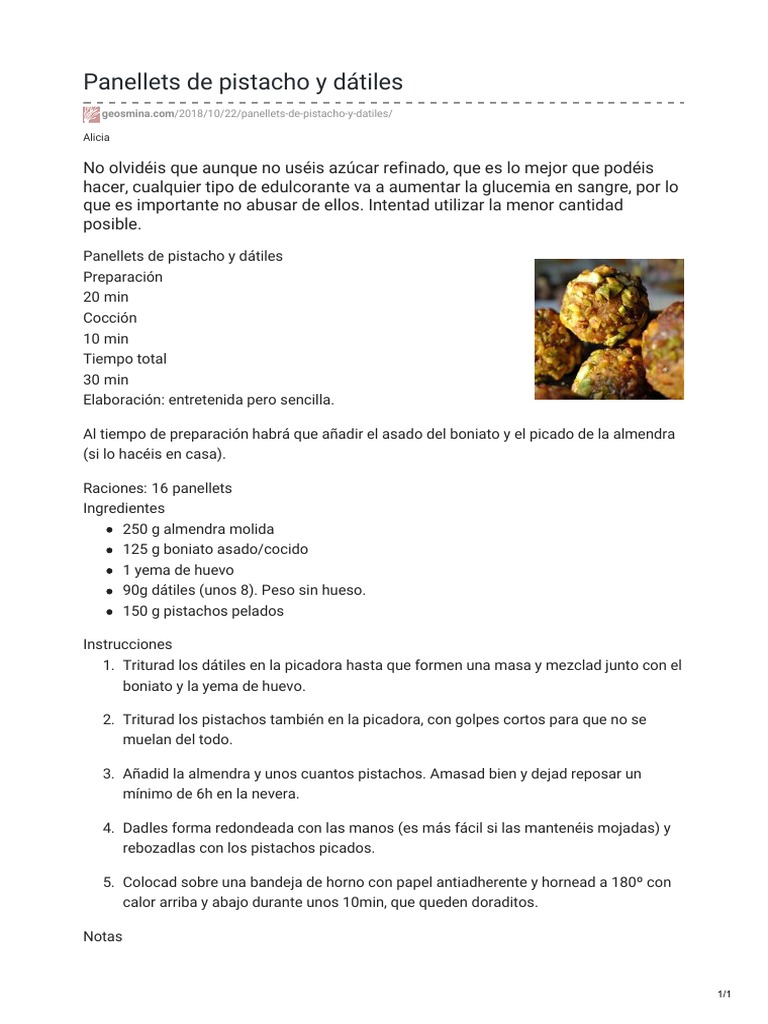 Panellets de Pistacho y Dátiles Receta | PDF