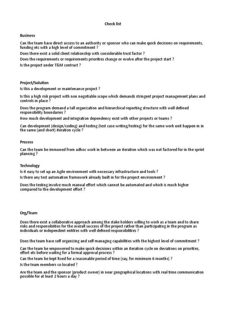 Agile Readiness Assessment Checklist | PDF | Agile Software Development ...