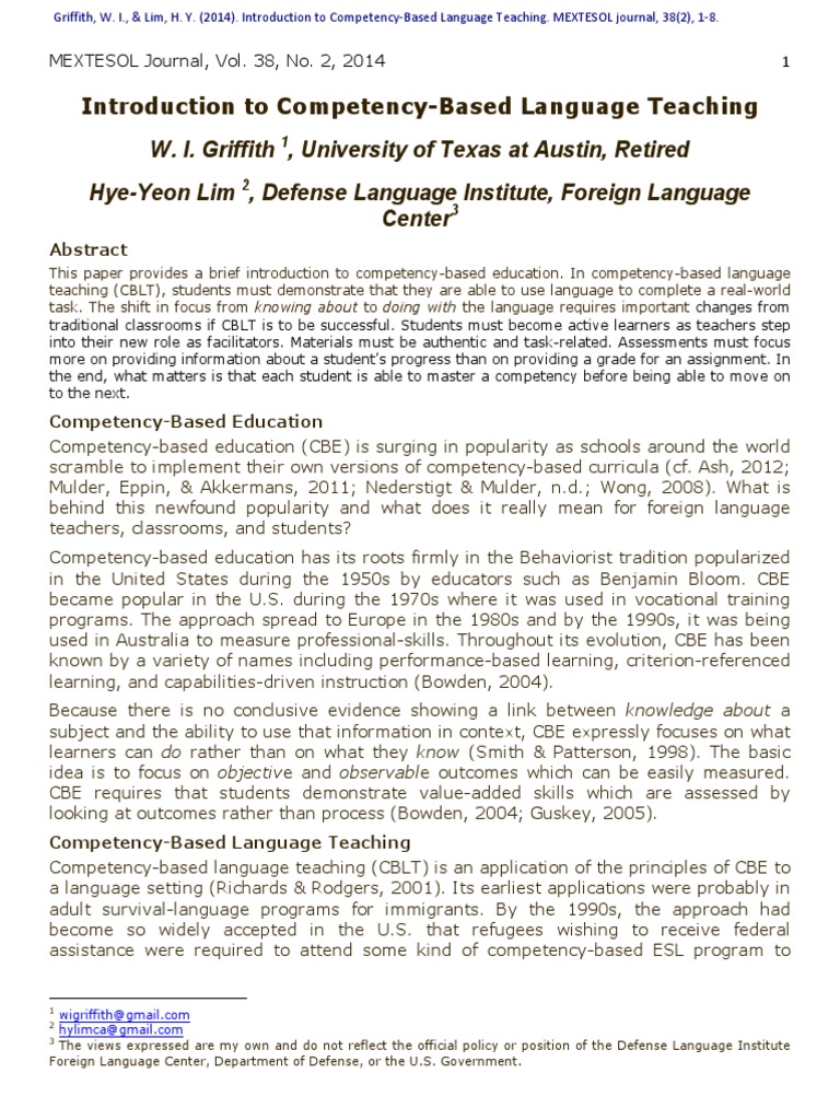 Griffith, W. I., & Lim, H. Y. (2014) - Introduction To CBLT ...