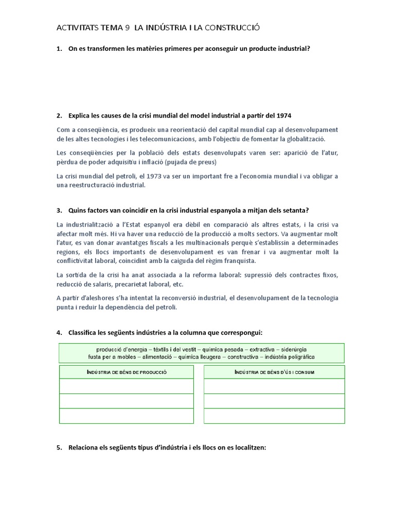 Activitats Tema 9 Geografia | PDF