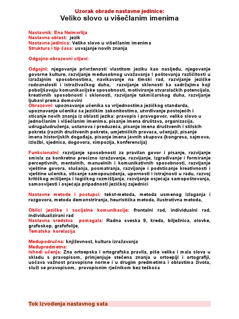 Veliko Slovo U Višečlanim Imenima (Obrada-Vježbanje) | PDF