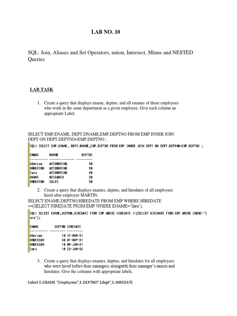 SQL: Join, Aliases and Set Operators, Union, Intersect, Minus and ...
