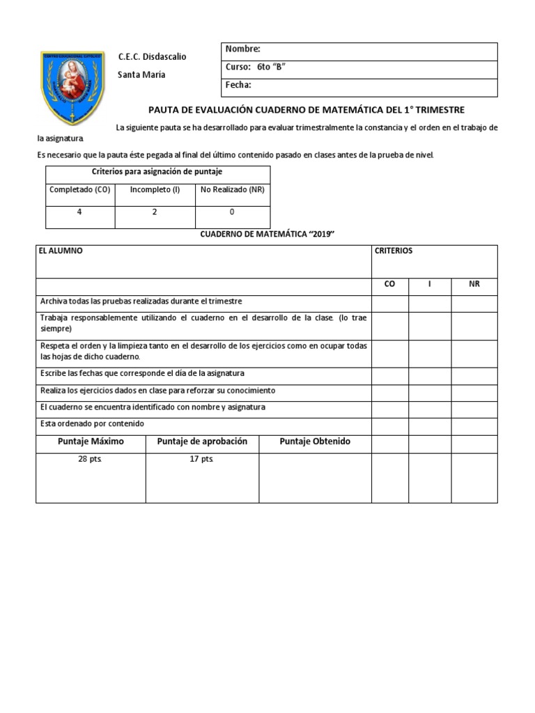 Evaluación trimestral cuaderno de matemática | PDF