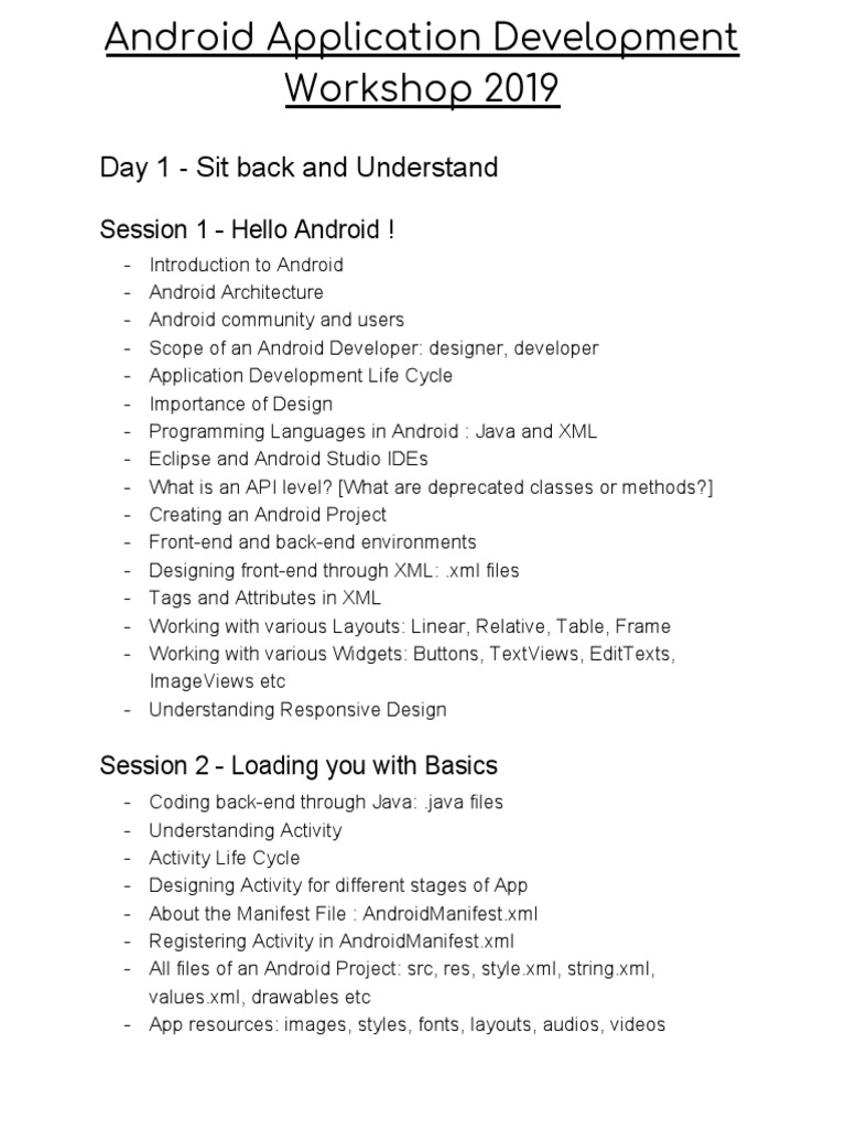 Day 1 - Sit Back and Understand: Session 1 - Hello Android ! | PDF ...