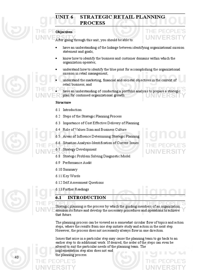 Unit 6 Strategic Retail Planning Process: Objectives | PDF | Strategic ...