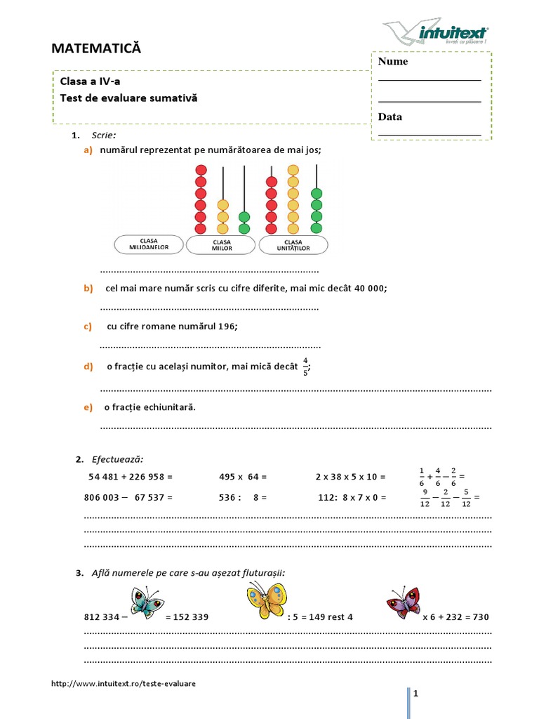 4 Mate - Test - Evaluare - Finala PDF | PDF