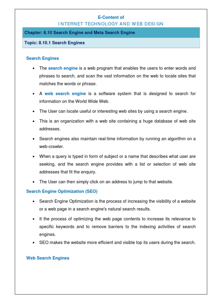 Search and Meta Search Engines | PDF | Web Search Engine | Search ...