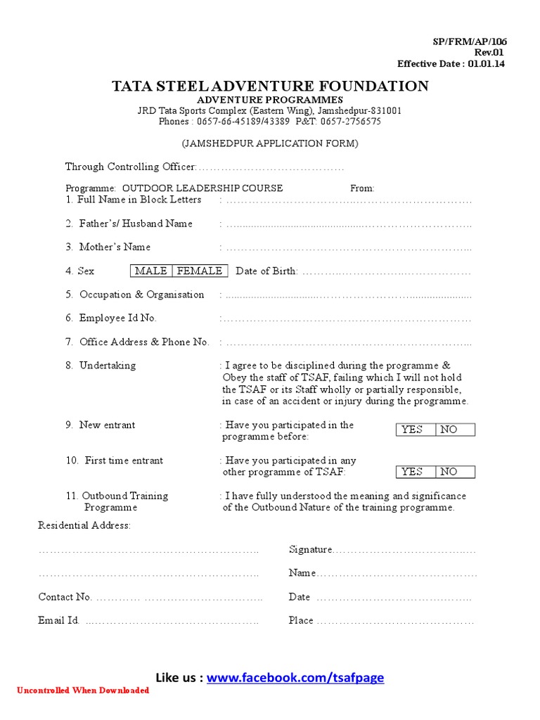 TSAF Outdoor Leadership Course Application Form | PDF | Business