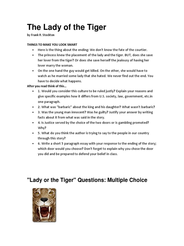 The Lady or The Tiger-Study Questions | PDF