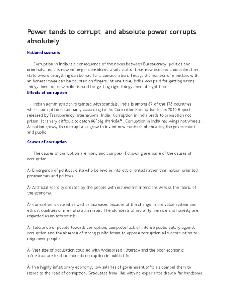 Power Tends To Corrupt, and Absolute Power Corrupts Absolutely ...