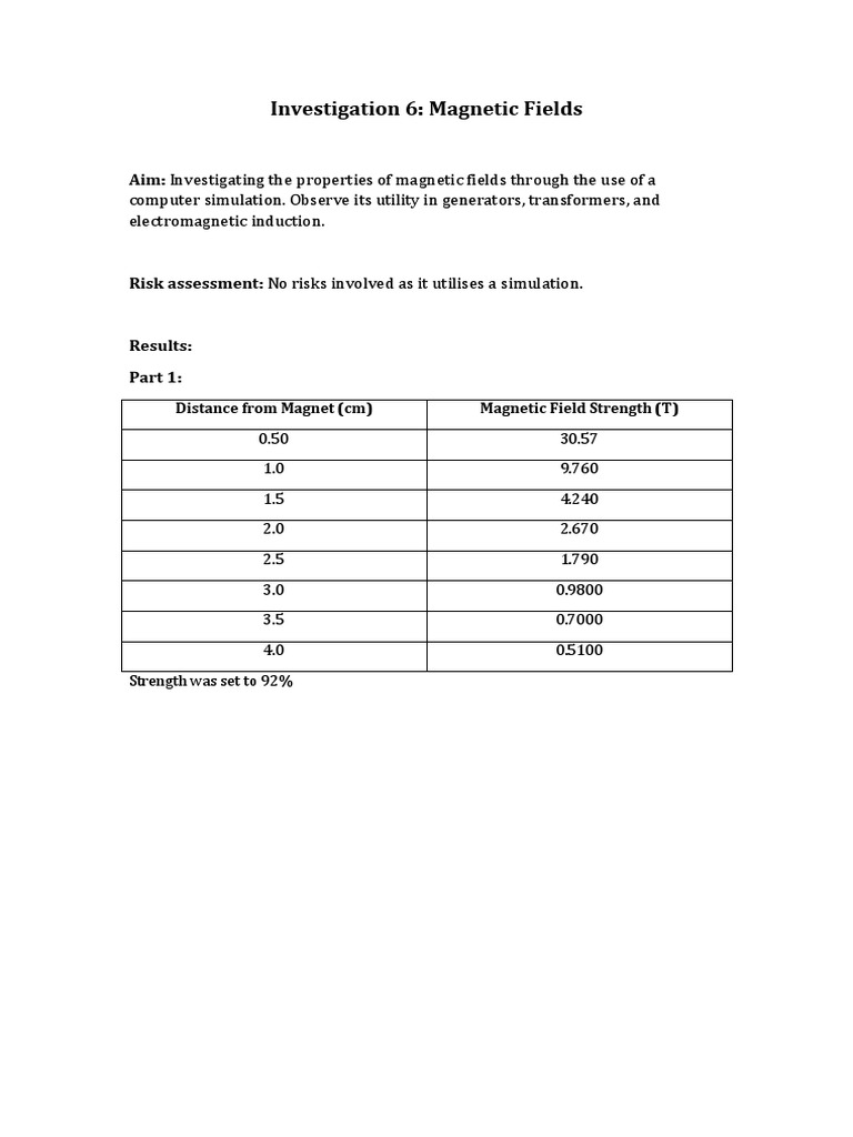 Investigation 6: Magnetic Fields: Aim: Investigating The Properties of ...