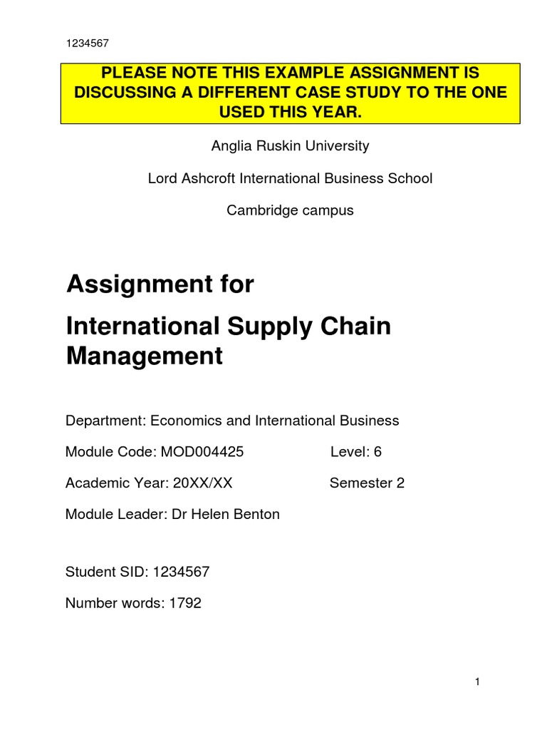 EXAMPLE FINAL ASSIGNMENT - MOD004425 International Supply Chain ...