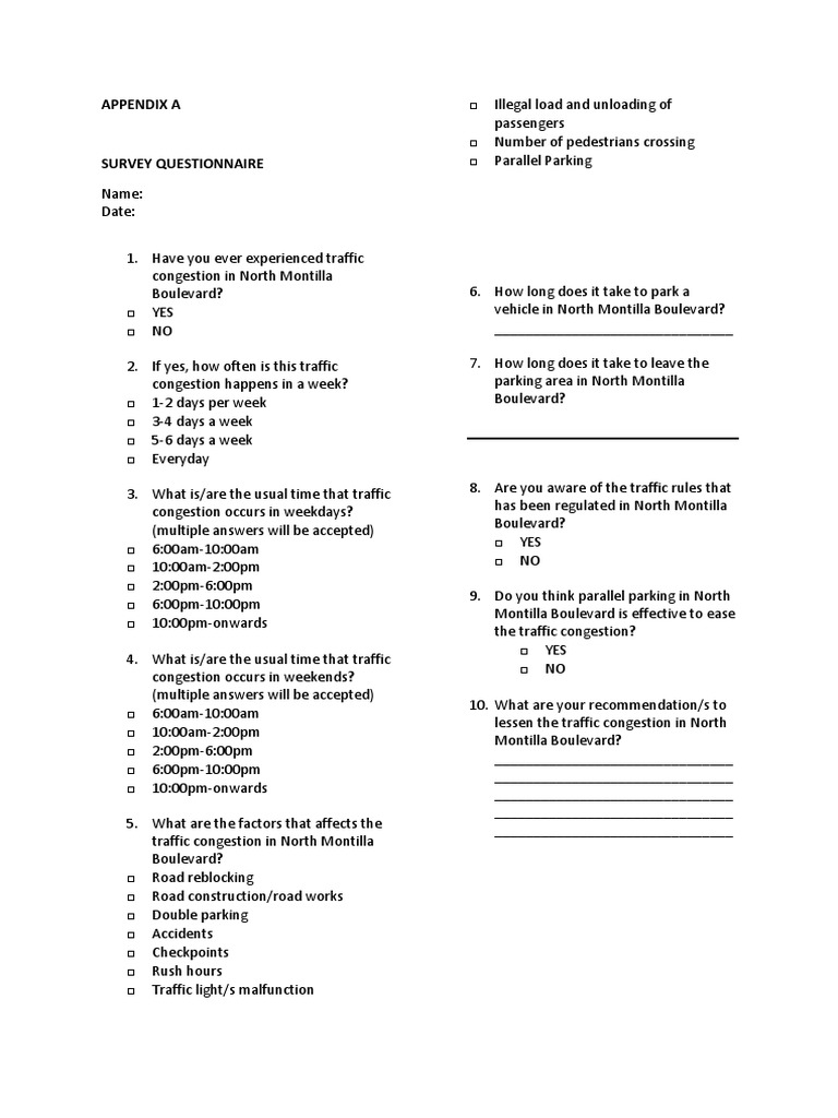 Survey Questionnaire | PDF | Traffic Congestion | Traffic