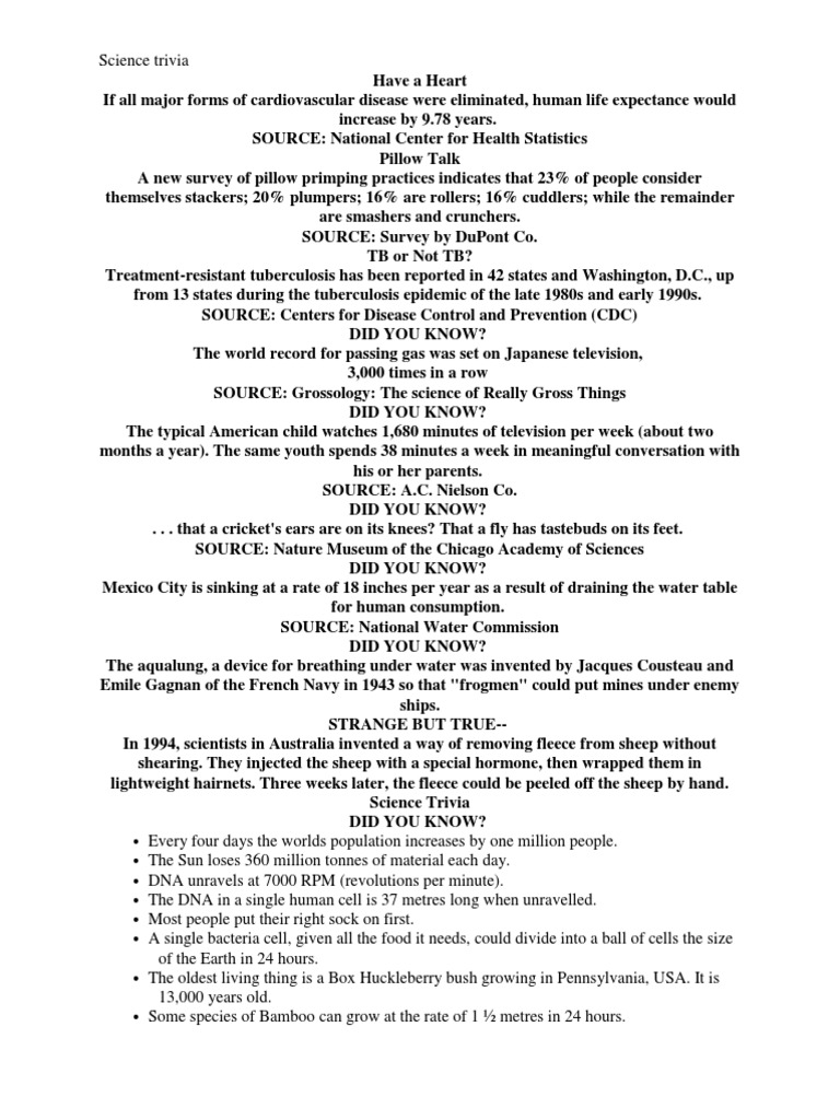 Math and Science Trivia | Download Free PDF | Numbers | Tuberculosis