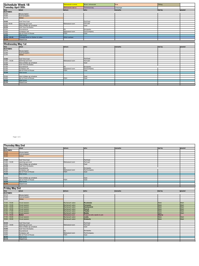 Schedule and Rehearsal Plans for a Week-Long Theatre Production ...