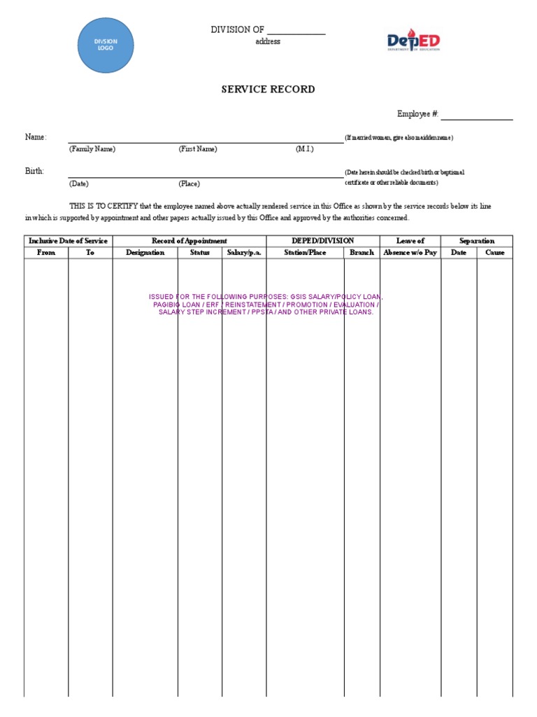 Service Record: DIVISION OF | PDF
