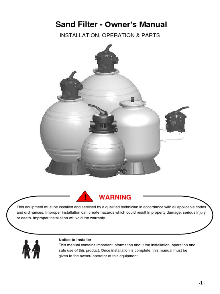 Sand Filter - Owner's Manual: Installation, Operation & Parts | PDF ...
