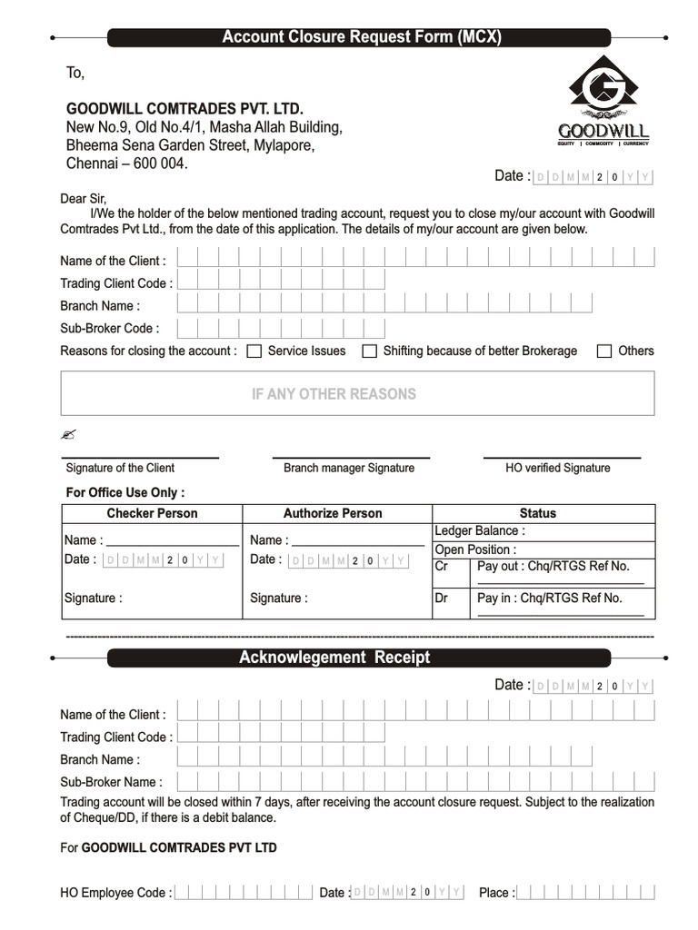 Account Closure Request Form (MCX) | PDF | Financial Technology ...