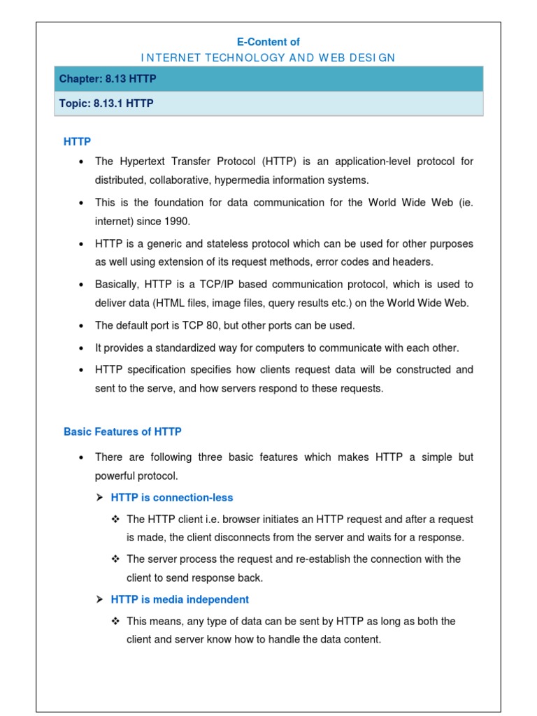 Chapter: 8.13 HTTP Topic: 8.13.1 HTTP: E-Content of Internet Technology and Web Design | PDF ...