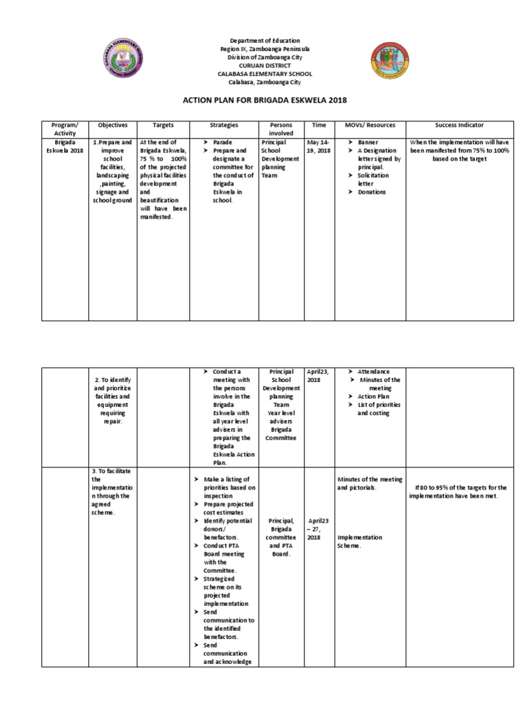 Brigada Eskwela Action Plan 2018 | PDF | Business