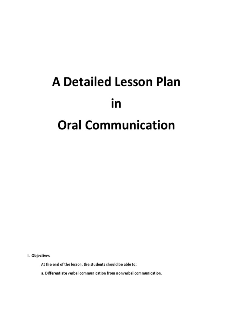 A Detailed Lesson Plan in Oral Communication | PDF | Nonverbal ...