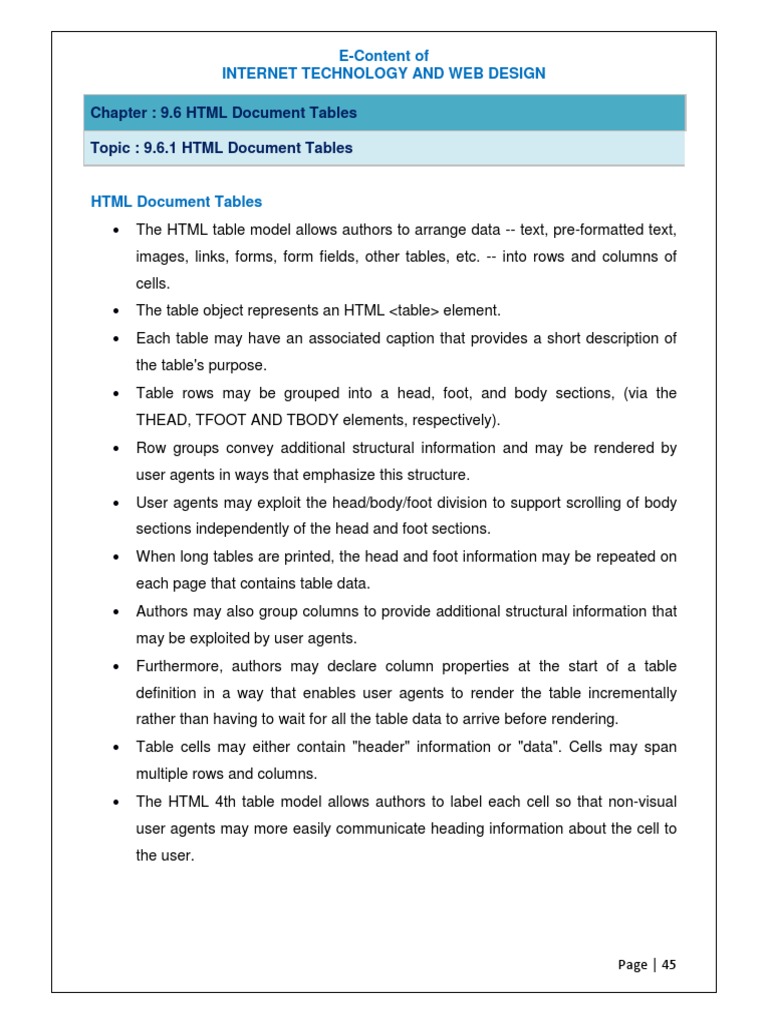 HTML Document Tables | PDF | Html Element | Html