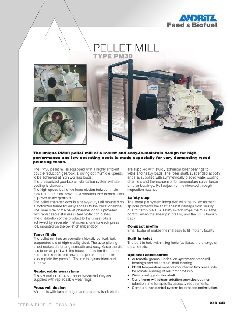 Andritz Pellet Mill Type Pm30 | PDF | Transmission (Mechanics) | Bearing (Mechanical)