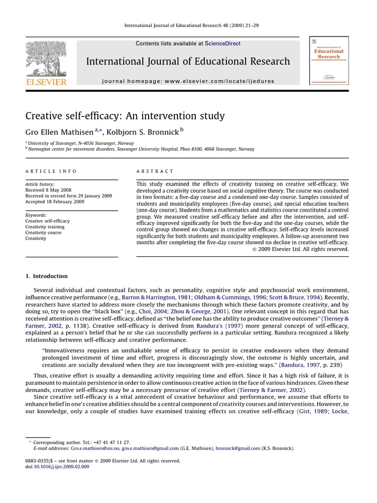 Creative Self Efficacy | PDF | Self Efficacy | Creativity