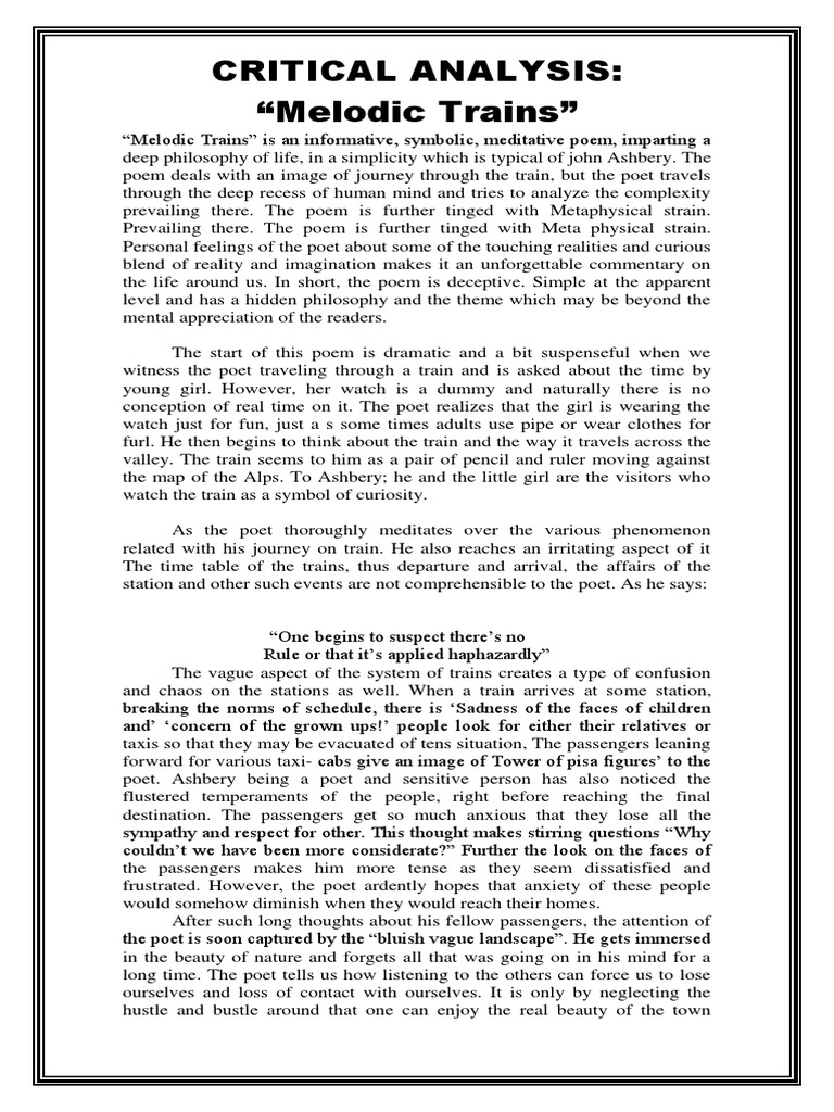 John Ashbery-Poem Melodic Train | PDF | Poetry | Psychological Concepts