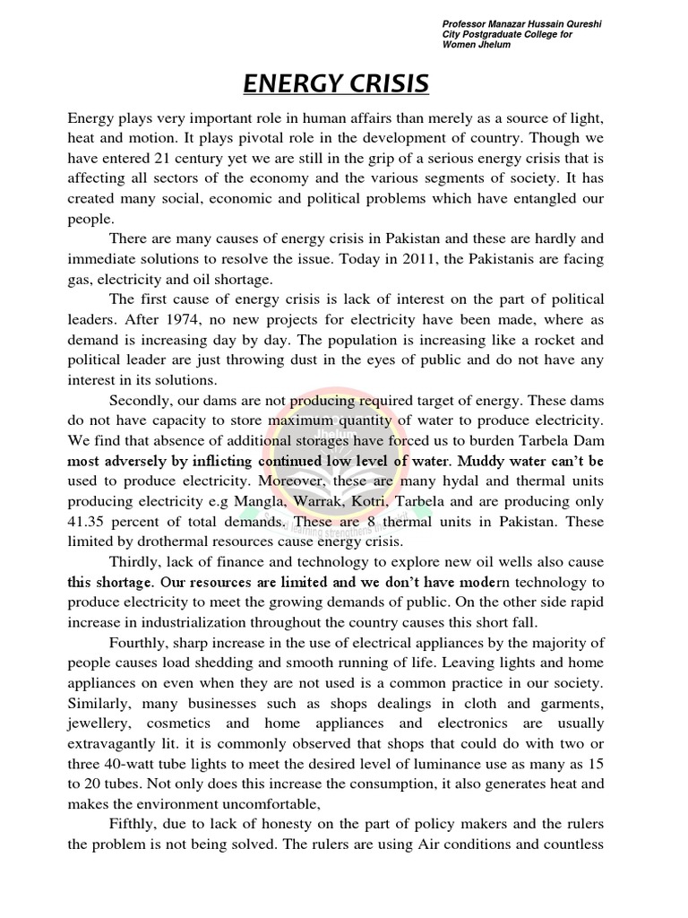 Essay Energy Crisis | PDF | Energy Crisis | Energy Conservation