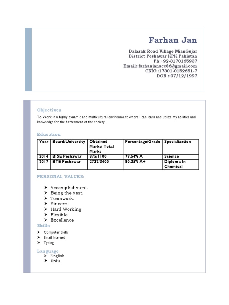 Farhan Jan: Objectives | PDF