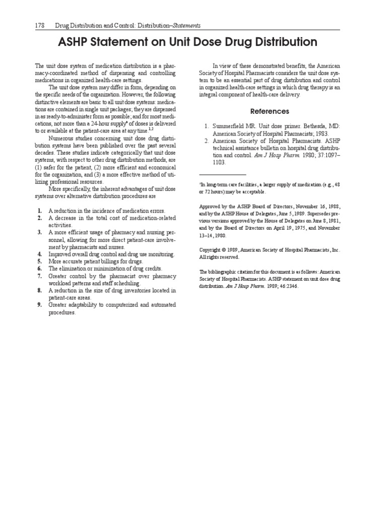 ASHP Statement On UDD | PDF | Pharmacy | Dose (Biochemistry)