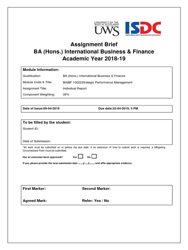 Assignment Brief BA (Hons.) International Business & Finance Academic ...